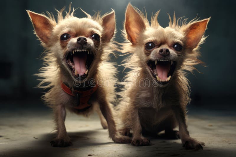 Small Chihuahua Angry Dog with Open Mouth on Black Background Created ...