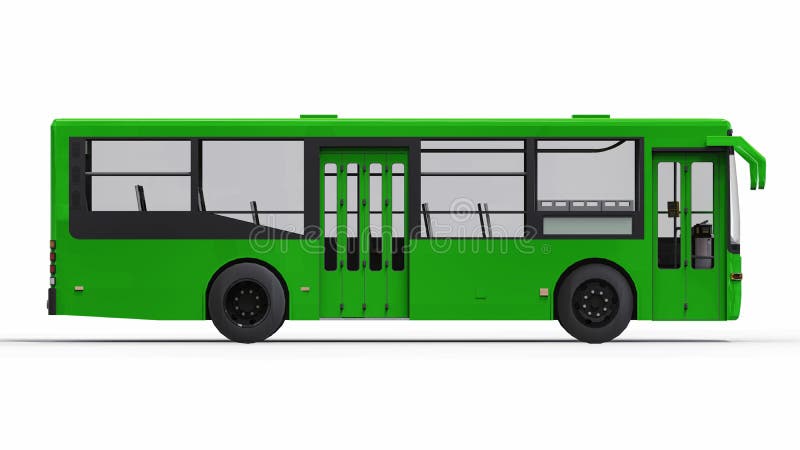 Small Urban Green Bus on a White Background. 3d Rendering. Stock ...