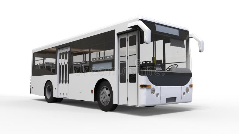 Small Urban White Bus on a White Background. 3d Rendering. Stock ...