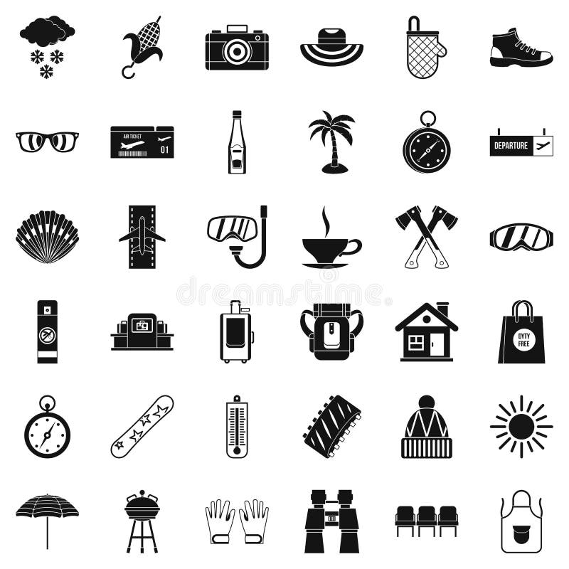 Small Vacation Icons Set, Simple Style Stock Vector - Illustration of ...