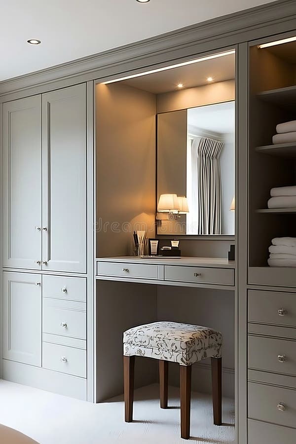 A Small Vanity with a Mirror and a Lamp on it Stock Image - Image of ...