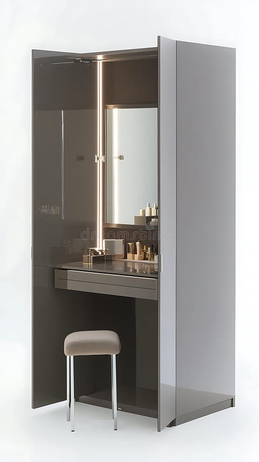 A Small Vanity with a Mirror and a Stool Stock Photo - Image of bright ...