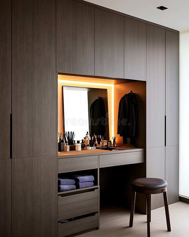 A Small Vanity with a Mirror and a Stool Stock Image - Image of modern ...