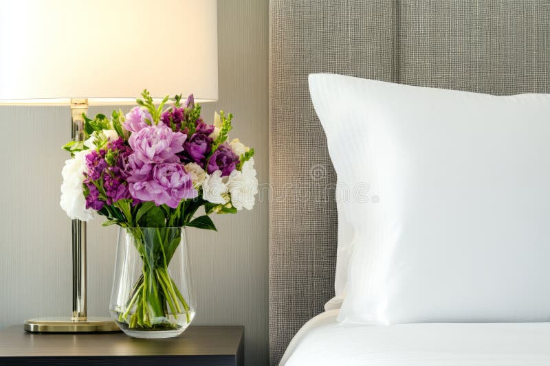 A Small Vase of Fresh Flowers Placed in a Serene Hotel Room Stock Photo ...