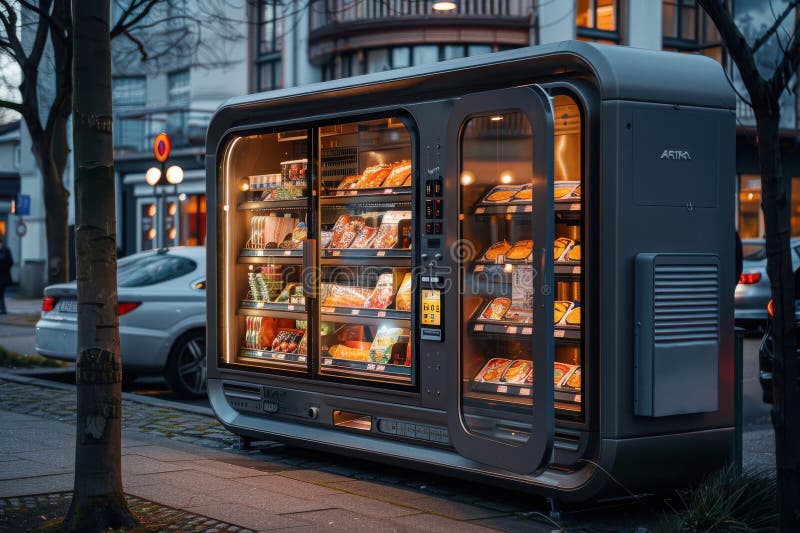 A Small Vending Machine with a Few Drinks Inside Stock Photo - Image of ...