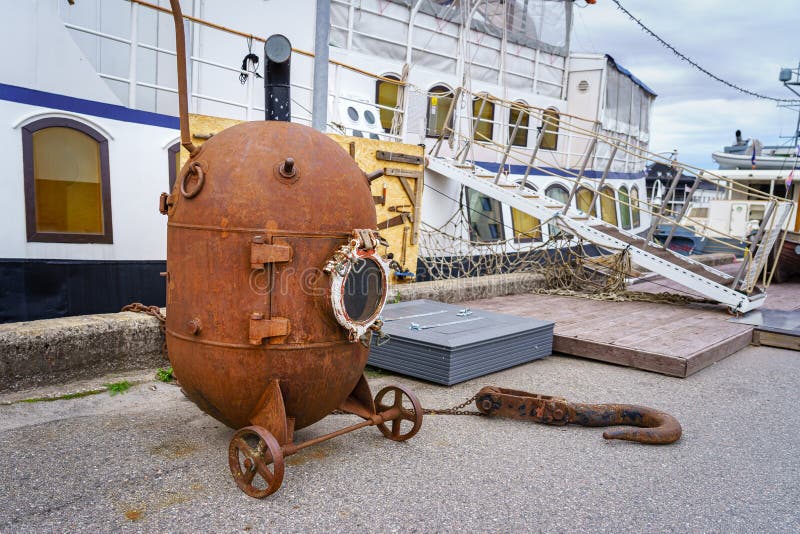 Small Very Old Iron Submersible for Sea Work. Stock Photo - Image of ...