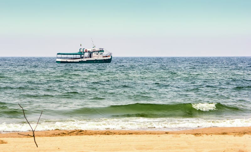 Small Vessel in the Sea Near Stock Image - Image of seascape, outdoors ...