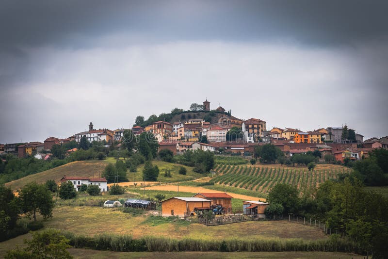 Small Village in the Hill on a Gloomy Day Stock Image - Image of lago ...