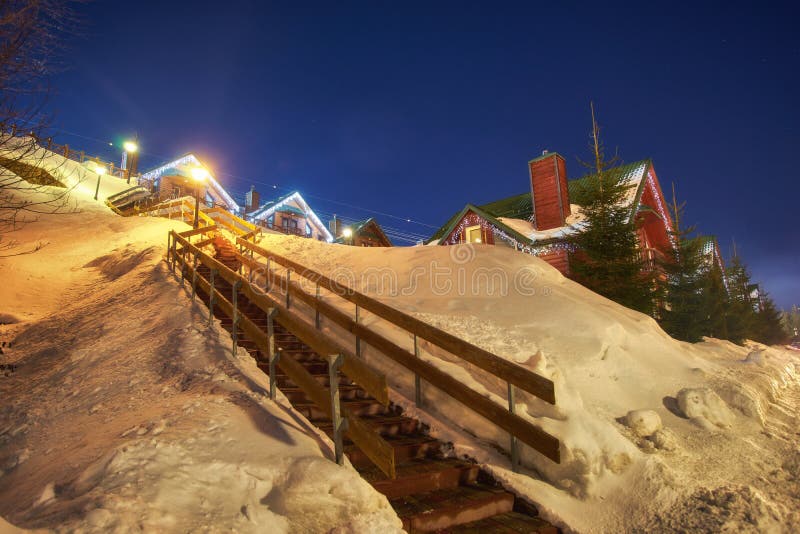 Small Village in the Snowy Mountains Stock Photo - Image of nature ...