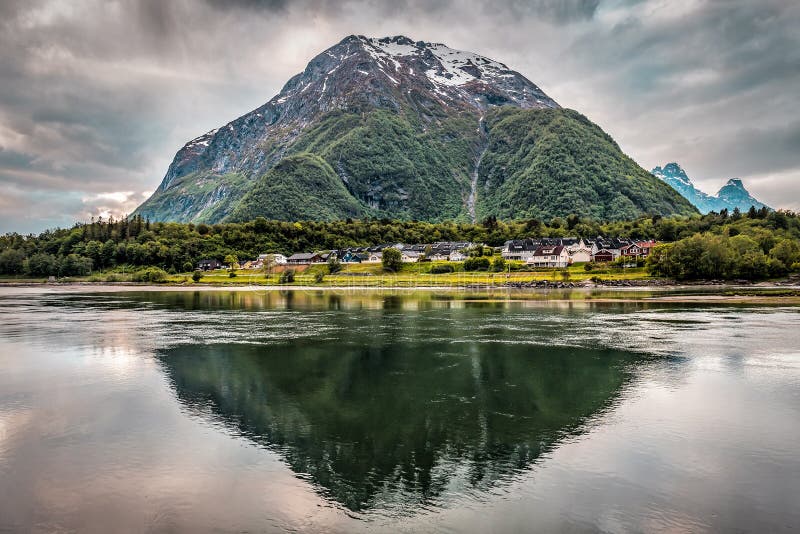 Small Village Under Huge Mountain in Norway Stock Photo - Image of ...