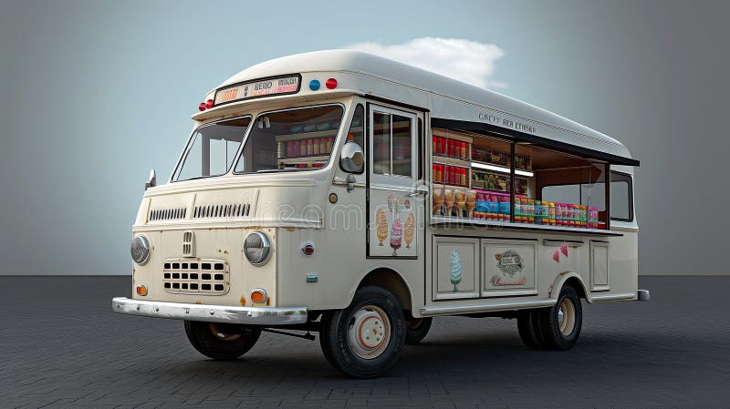 Small Vintage Ice Cream Bus Close Up Stock Illustration - Illustration ...