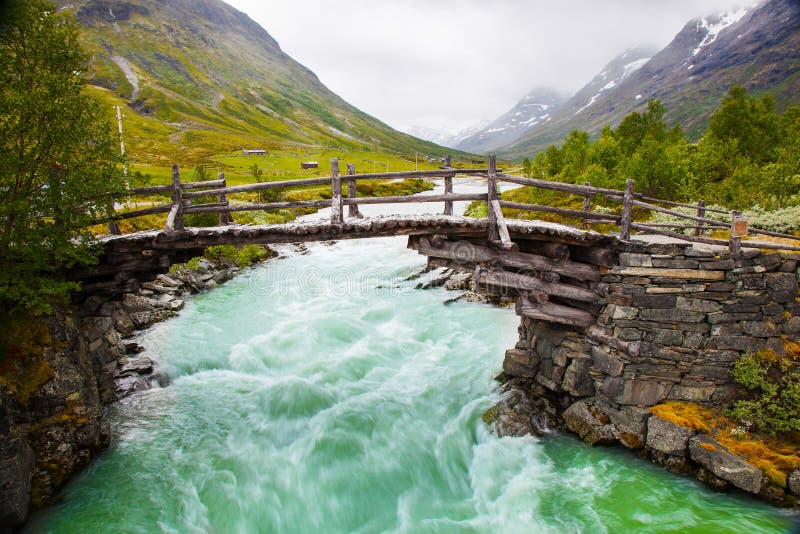 Small Walk Bridge Over Green River in Norway Stock Photo - Image of ...