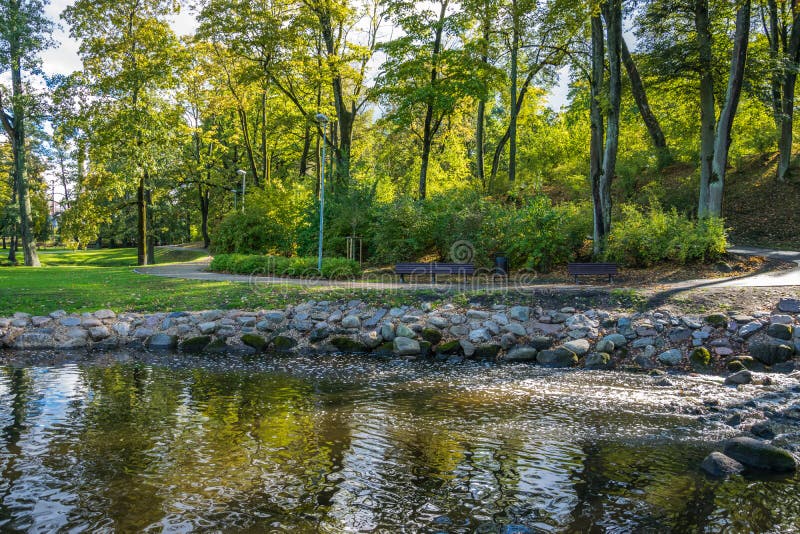 Small Water Cascade in the City Park Stock Photo - Image of flow ...