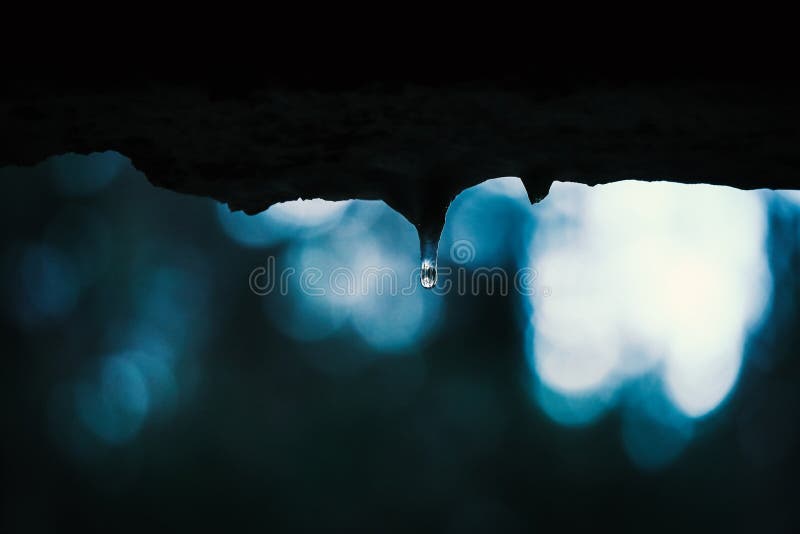 Small Water Drop with Reflection of a Forest on Icicle Formed on the ...