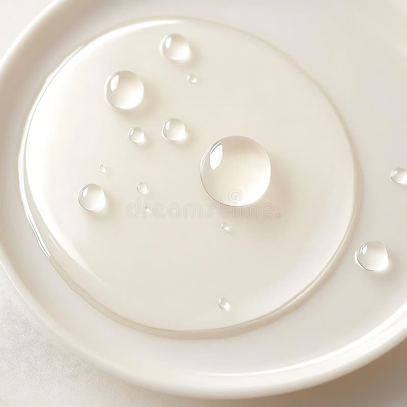 Small Water Droplets Rest on a Smooth Surface of a Cream Substance ...