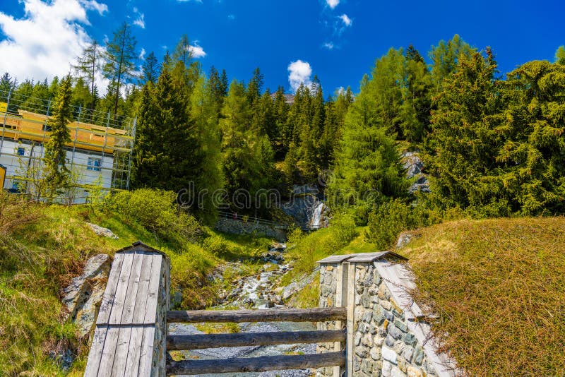 Small Water Fall in Alps Forest, Davos, Graubuenden, Switzerland Stock ...