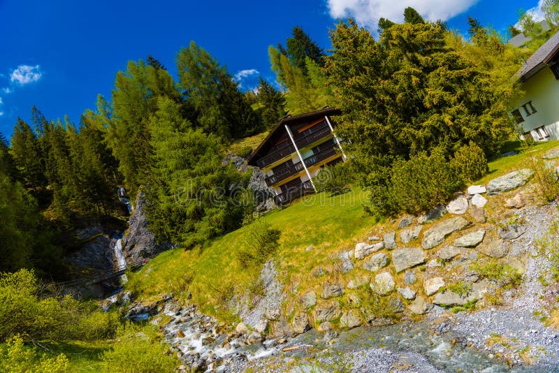 Small Water Fall in Alps Forest, Davos, Graubuenden, Switzerland Stock ...