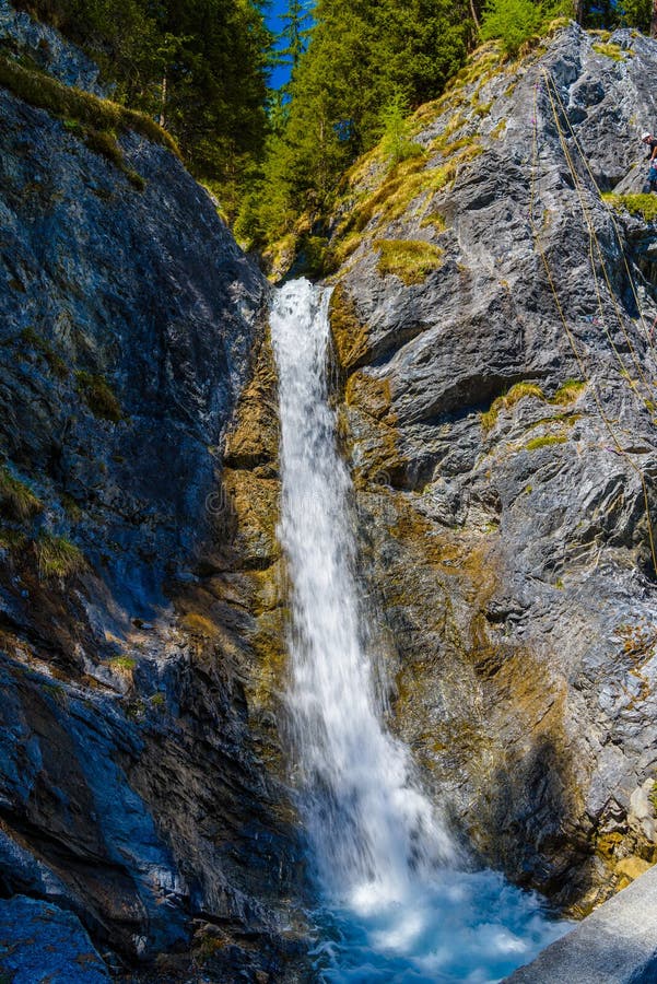 Small Water Fall in Alps Forest, Davos, Graubuenden, Switzerland Stock ...