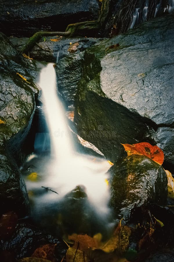 Small Water Falls on Long Exposure Shot. White Milky Water Falling on ...