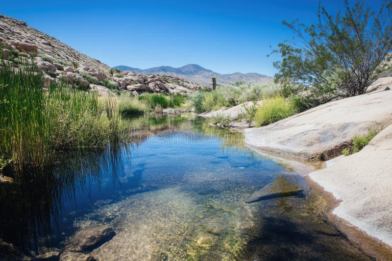 A Small Water Stream Flowing through the Desert Landscape Stock Image ...