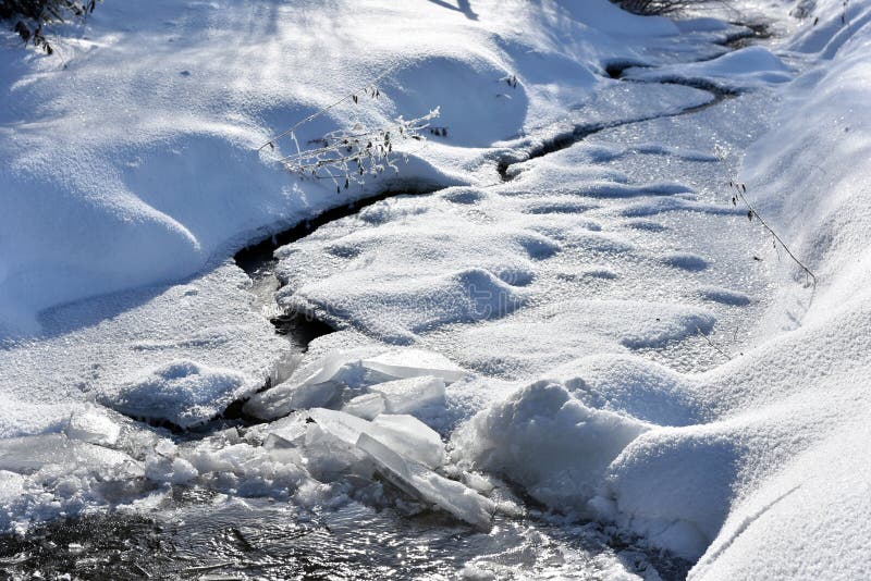 Small Water Stream, River Covered with Snow Stock Photo - Image of ...