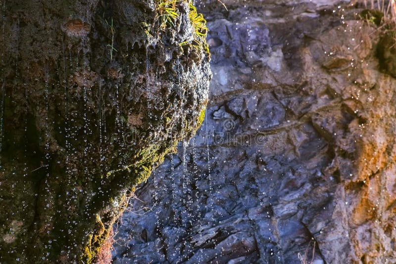 Small Water Stream on a Rock after the Rain. Close-up View. Stock Photo ...