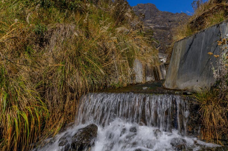 Waterfall in a Mountainous Landscape Stock Photo - Image of blue, clear ...