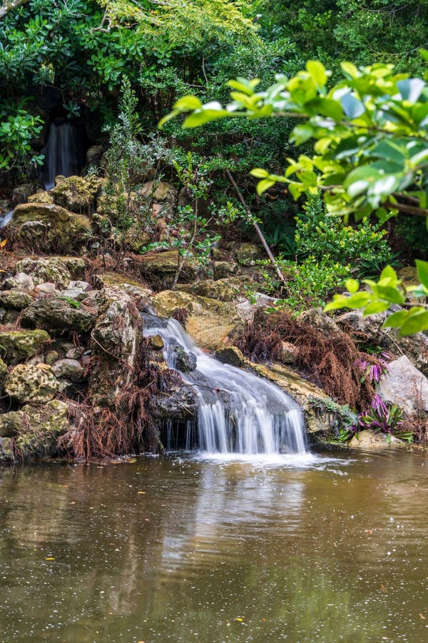Small Waterfall Cascading into a Tranquil Pond Stock Photo - Image of ...