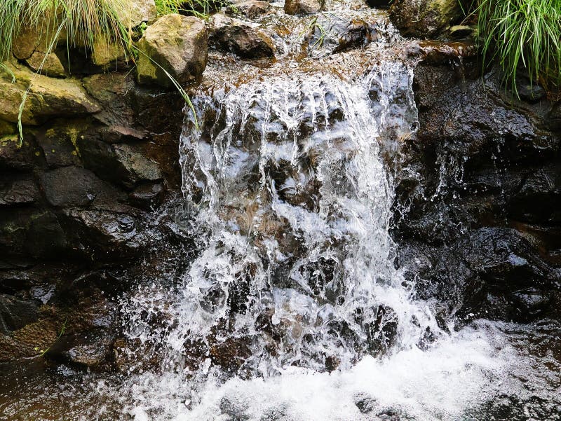 Small Waterfall in Close-up. Falling Water. Waterfall Background. Stock ...