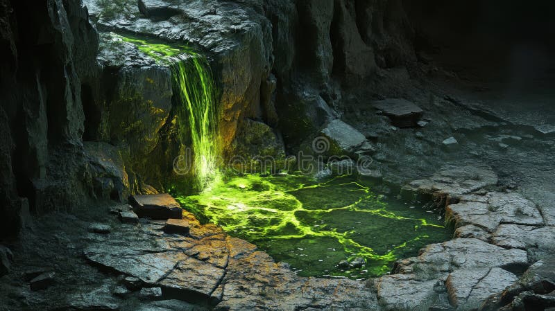 A Small Waterfall is Flowing into a Cave Stock Illustration ...