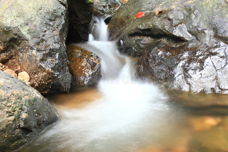 A Small Waterfall in Nature. Stock Photo - Image of background, cloud ...