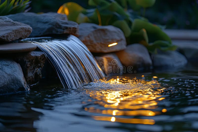 A Small Waterfall is Flowing into a Pond Picture Stock Photo - Image of ...