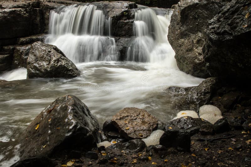 A Small Waterfall Flows into the River Stock Image - Image of scenery ...