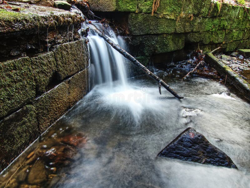 Small Waterfall. Foamy Water Fall Over Boulders Stock Image - Image of ...