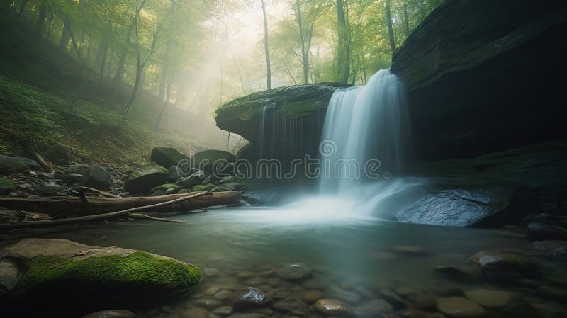 A Small Waterfall in a Forest with Rocks and a Stream Stock ...