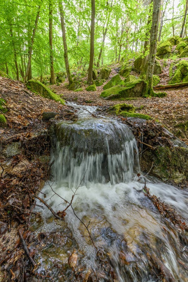 Small Waterfall in the Forest in Spring Stock Photo - Image of outdoors ...