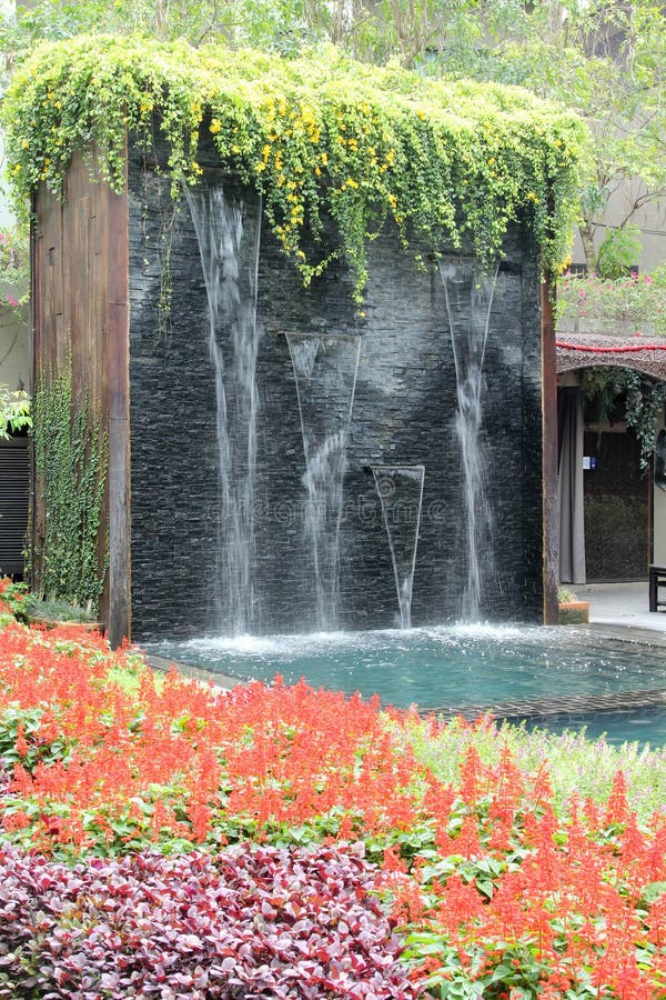Small Waterfall Fountain Flowing from the Wall Stock Photo - Image of ...