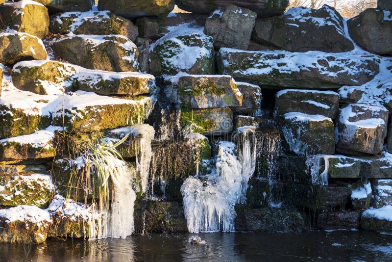 Small Frozen Waterfall at Favorite Castle in Winter Stock Image - Image ...