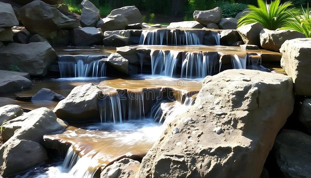 Small Waterfall in Garden, Water Feature, Garden Stream, Tranquil Water ...
