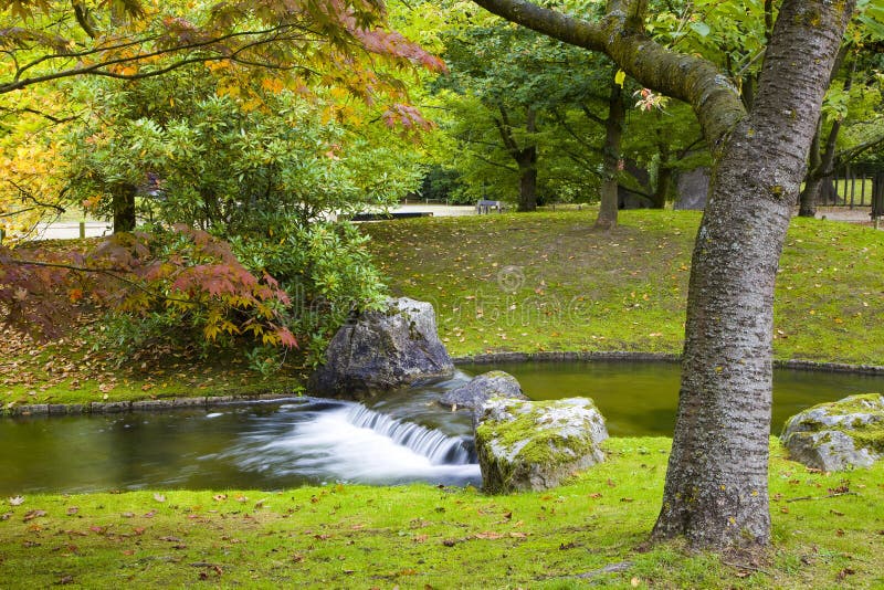 Small Waterfall in Japanese Garden Stock Image - Image of garden ...