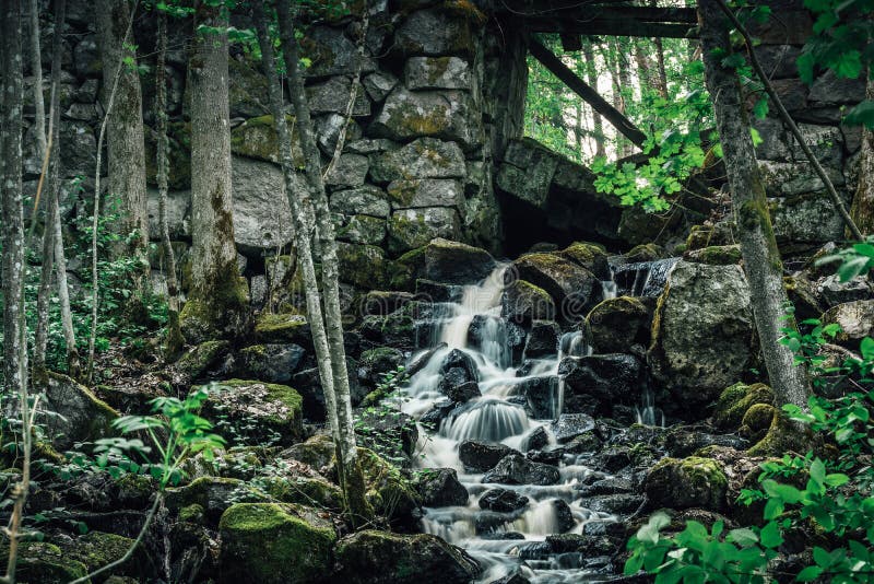 Small Waterfall in the Middle of the Forest Stock Image - Image of ...