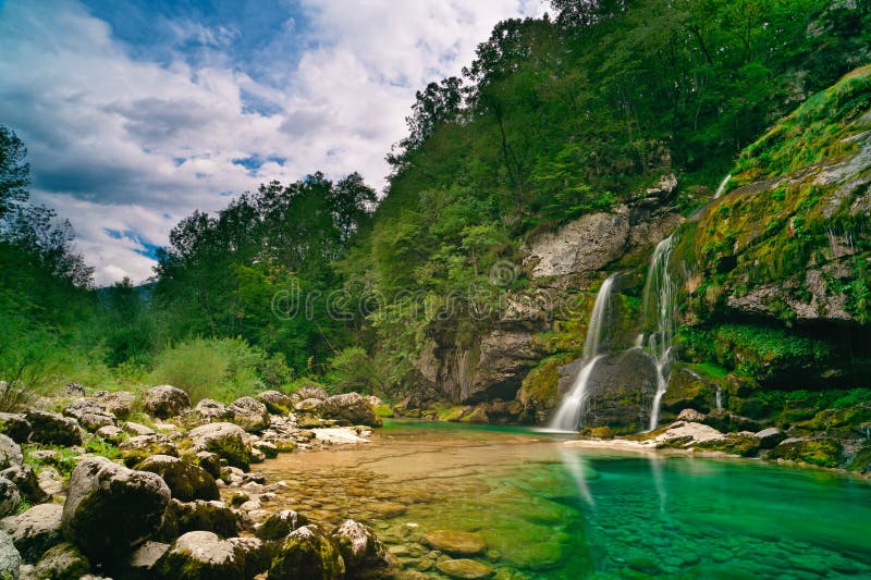 Small Waterfall in Mountain Forest Stock Photo - Image of cascade ...