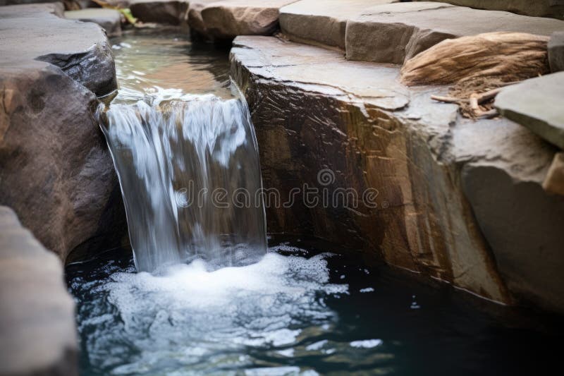 A Small Waterfall Pouring into a Natural Stone Bath Stock Photo - Image ...