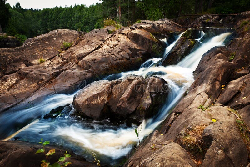 Small Waterfall and Rock in Forest in Karelia Stock Image - Image of ...