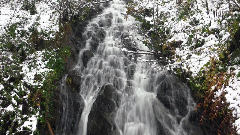 Small Waterfall in Snowy Forest with Low Shutter Speed Stock Video ...