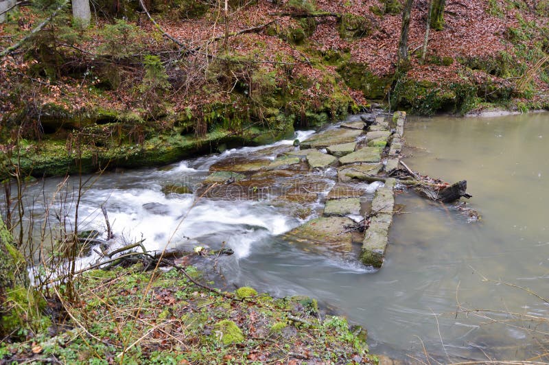 Small Waterfall on a Stone Dam Stock Photo - Image of catalonia, grass ...
