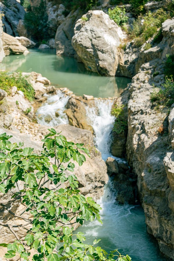 Small Waterfall of a Stream in Sunny Nature Stock Image - Image of ...
