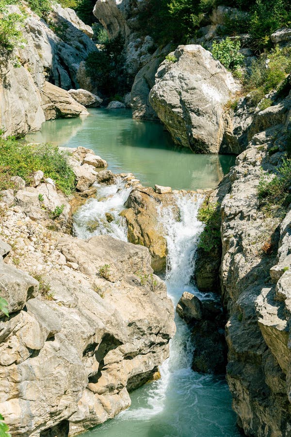 Small Waterfall of a Stream in Sunny Nature Stock Image - Image of ...