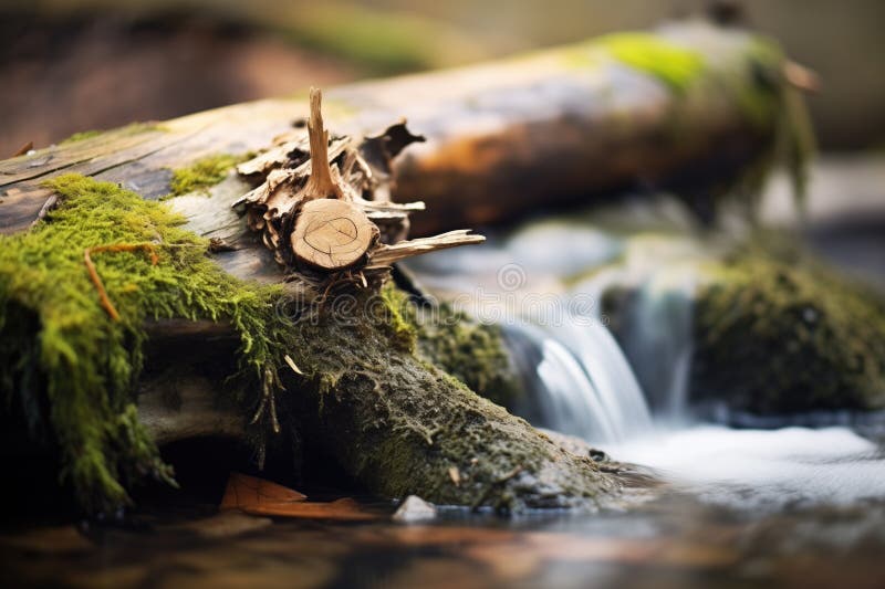 Small Waterfall Trickling Over a Log Stock Illustration - Illustration ...
