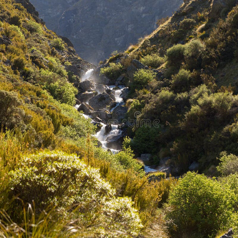 Small waterfall in valley stock image. Image of cascades - 64400735